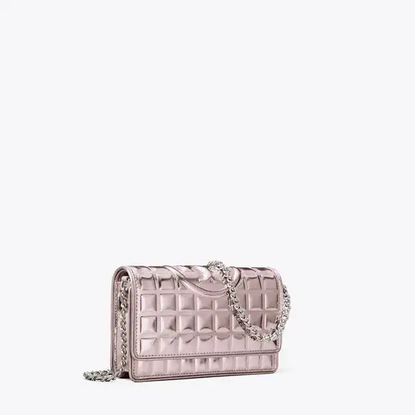 Tory Burch Fleming Metallic Quilt Crossbody In Sparkle Pink - 40